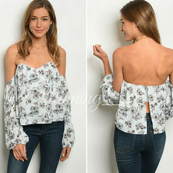 Stunning_29 | Tops | Silver Floral Off Shoulder Long Sleev Top | Poshmark